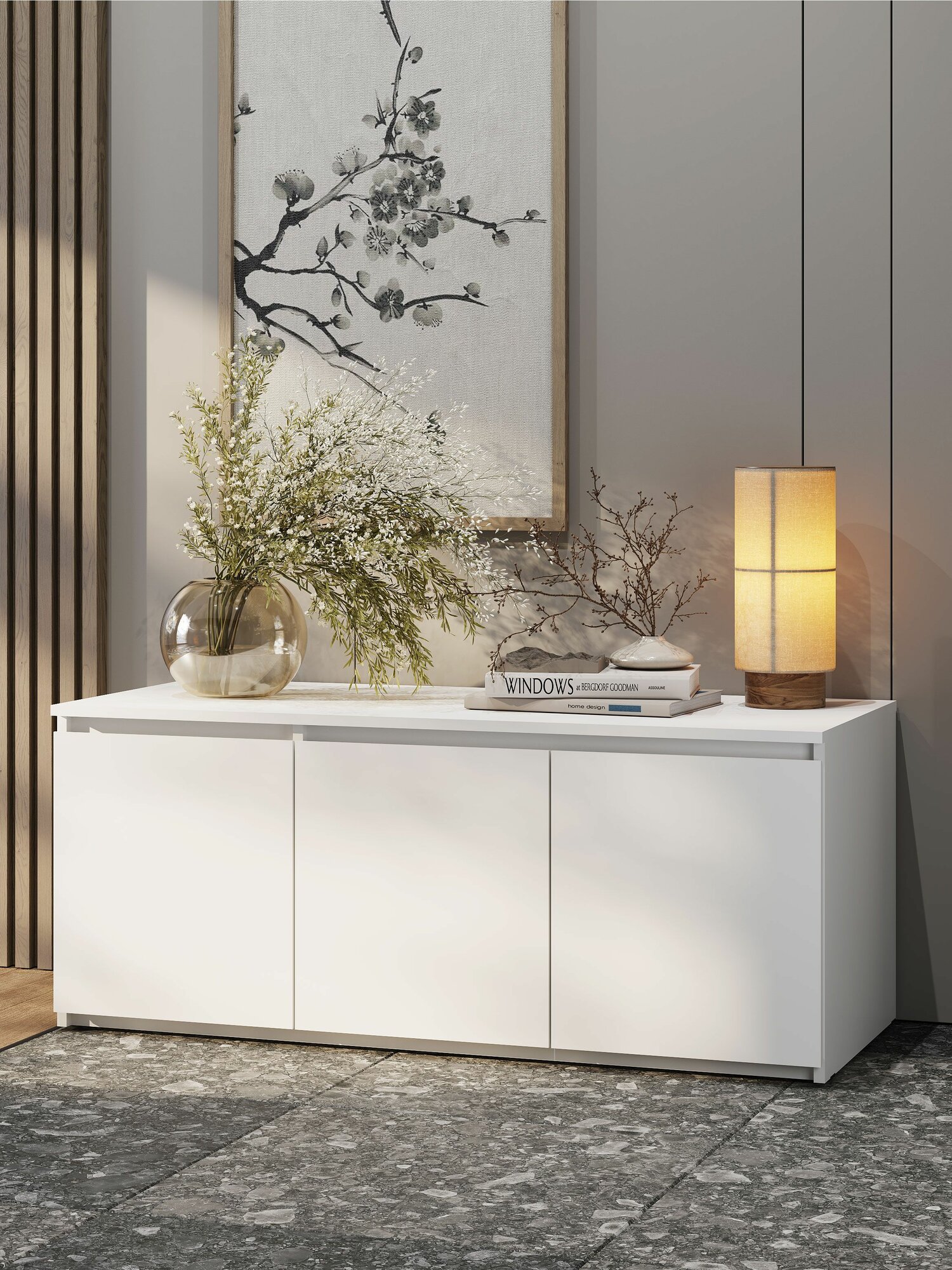 Комод для одежды и хранения вещей Симпл Практик с полками, 120.4х51.4х49.4 см, Белый