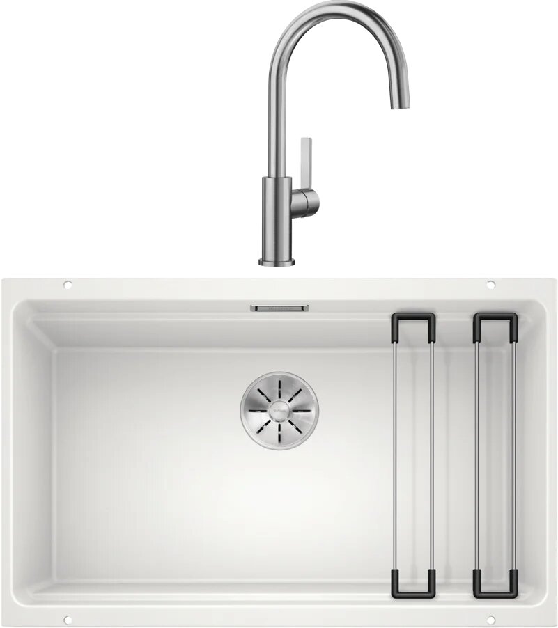 Комплект Мойка Blanco Etagon 700-U 73x46, белая, искусственный гранит / Смеситель Candor 523120 сталь