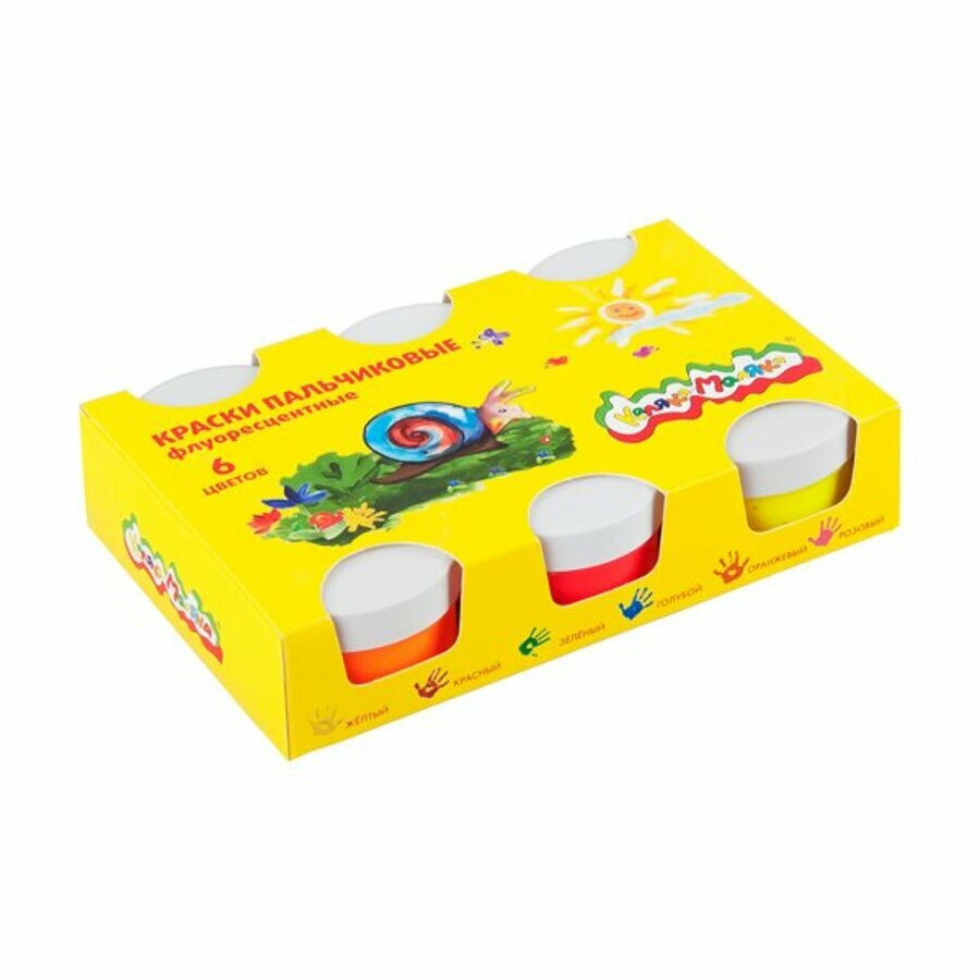 Краски пальчиковые 6цв 60мл флуоресцентные каляка-маляка ПФККМ6 шт