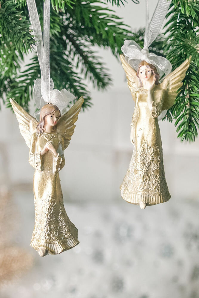 Набор ёлочных игрушек ангелы доратэ, полистоун, 9 см, 2 шт, Kaemingk 514848-набор