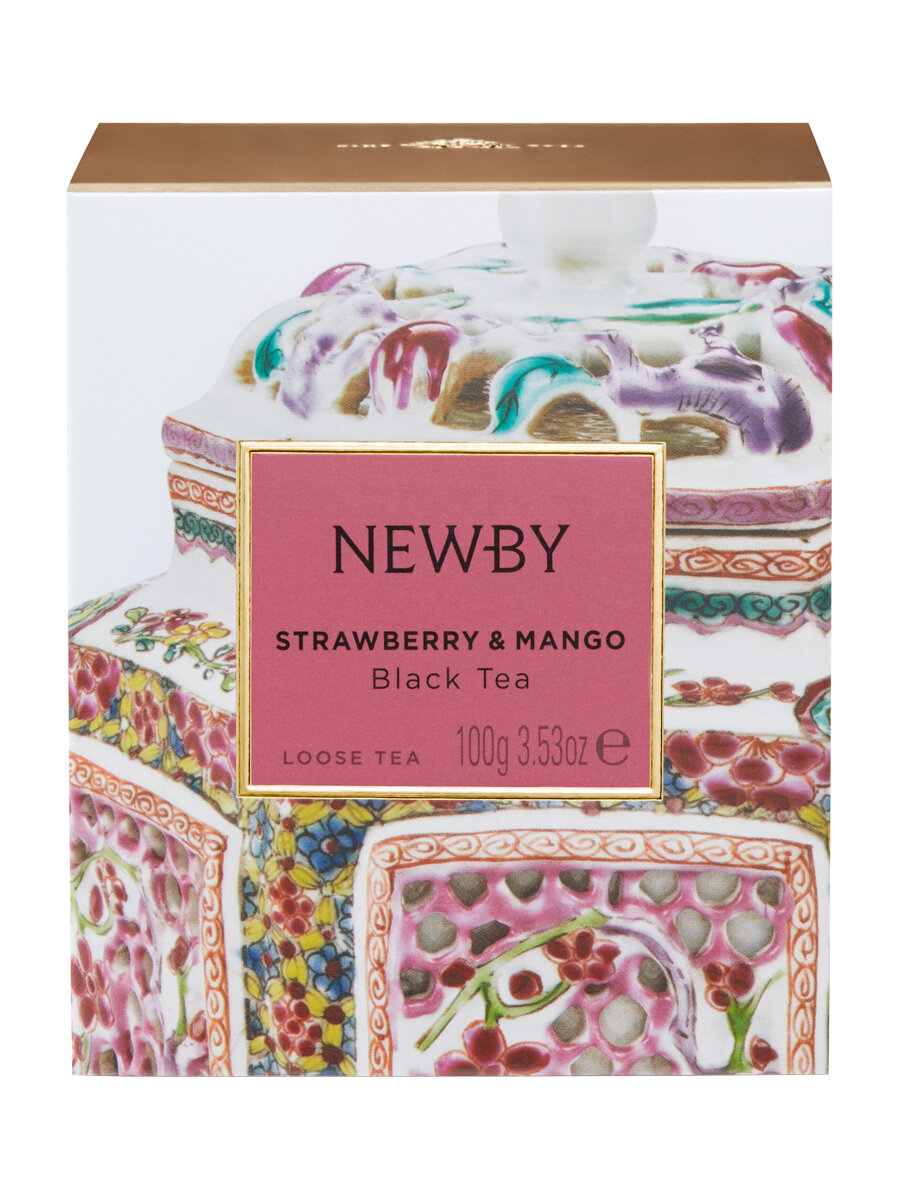 Чай Newby "Клубника и манго" крупнолистовой черный, 100 г, картонная упаковка, Индия