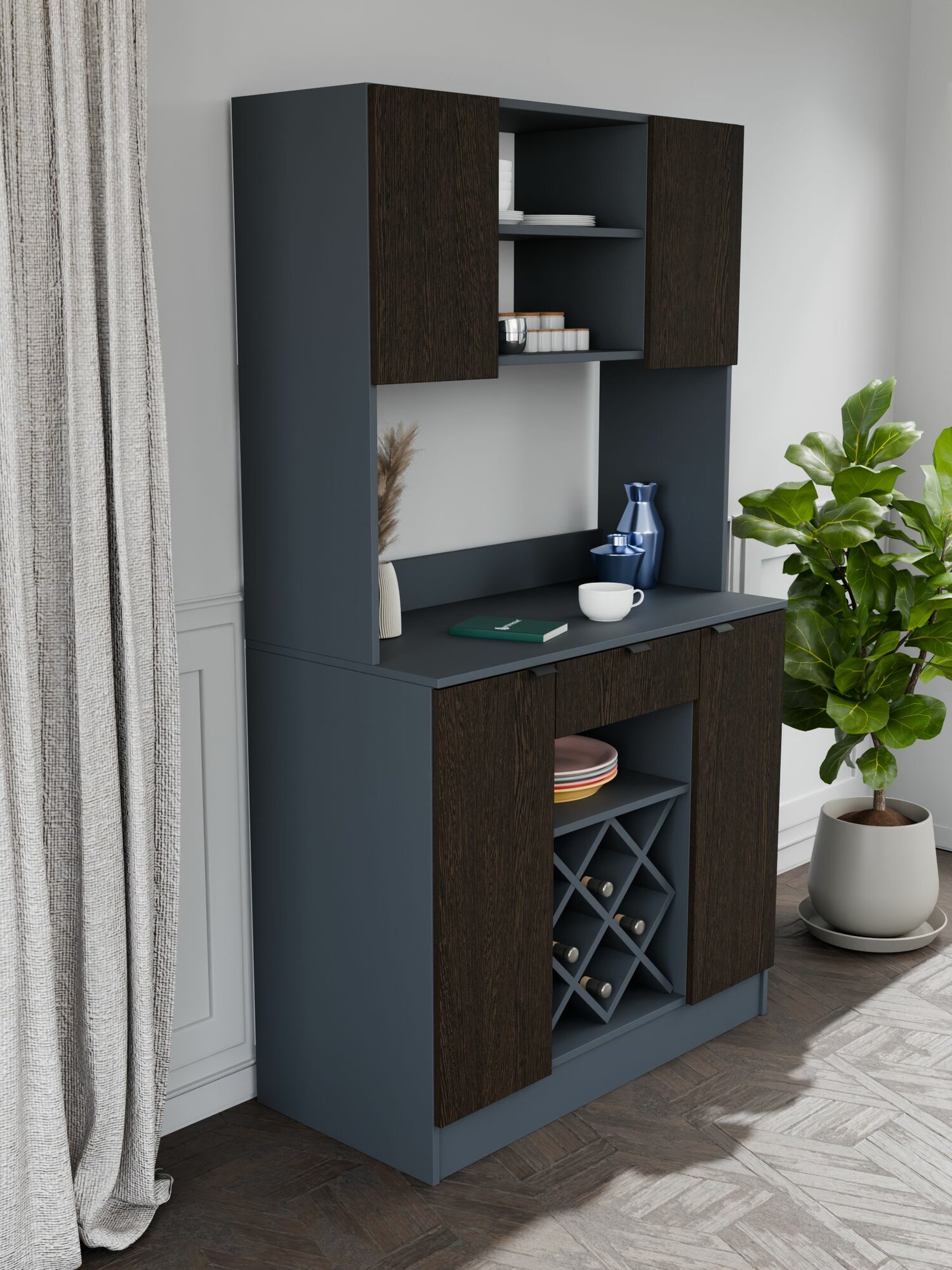 Изумлит Буфет Вилладж-2 100*180*48.5 см (ШхВхГ), графит-венге