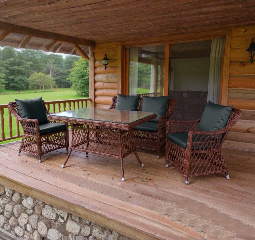 Комплект плетеной мебели из искусственного ротанга "Лайм" на 4 персоны с подушками Стол+Лавка+2 кресла (цвет Черешня)