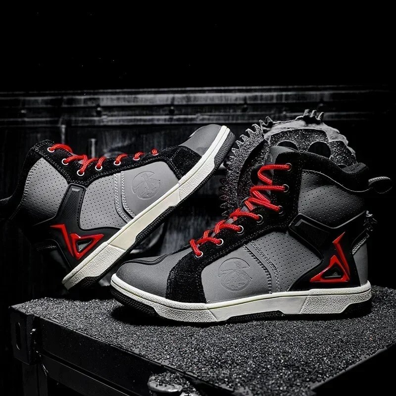 Men's Red Casual Motorcycle Boots – Summer Off-Road Riding Shoes, Motocross Style – Compatible with BMW & Honda Motorbikes