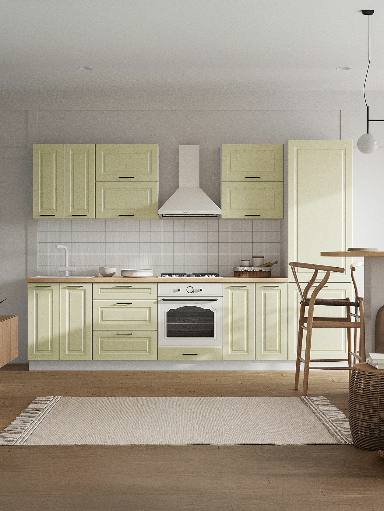 Кухонный гарнитур Шервуд 3 м, мебель для дома и кухни, Белый / Дуб кремовый