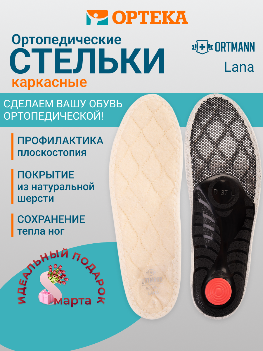 Ортопедические каркасные стельки для лечения и профилактики плоскостопия ORTMANN SolaPro LANA зимние, AX1453