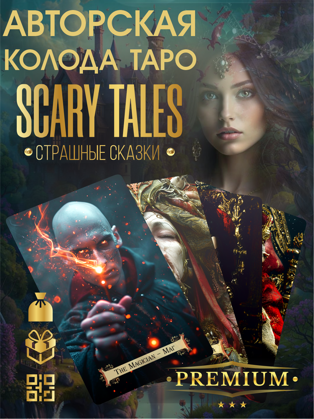 Карты Таро "Страшные сказки", 78 штук, бумага, авторская работа, 14.4 см x 9 см