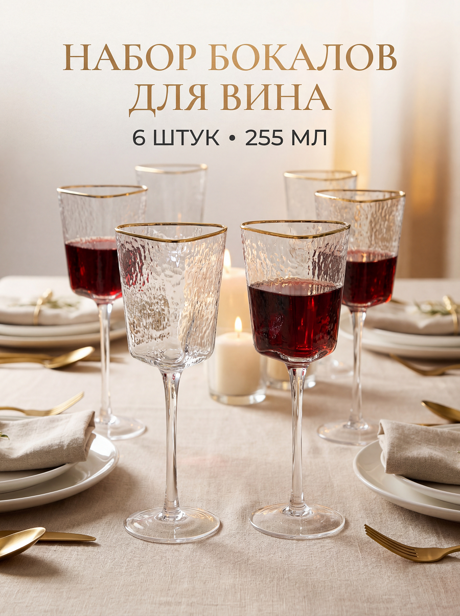 Набор бокалов HHODD, для вина/шампанского, 255мл, 6шт, стекло, с фактурой льда