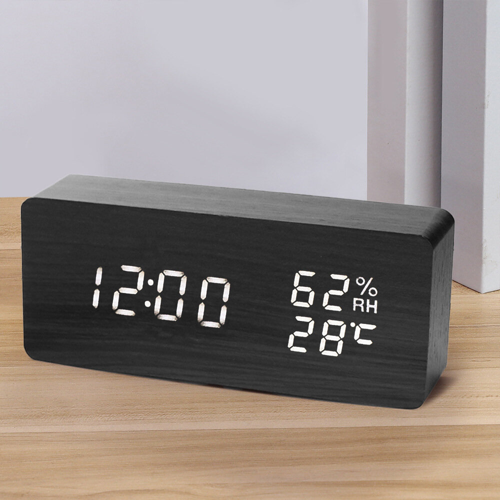 ПВХ деревянные часы, многофункциональный будильник, LED-часы, термометр, цифровые часы, электронные светящиеся часы для студенческой спальни.