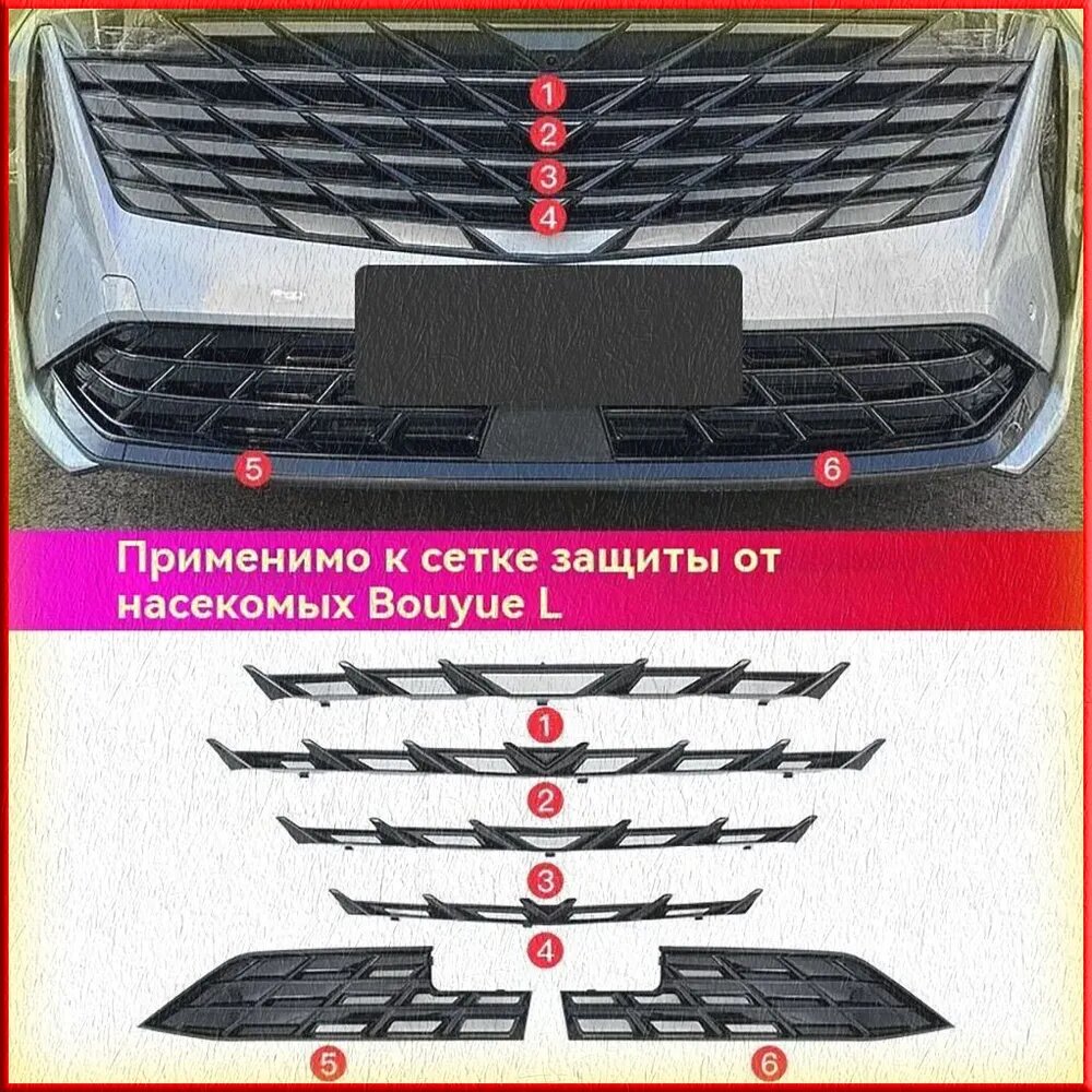 Защита внешних частей автомобиля, комплект из 6 шт, для сетки от насекомых Geely Atlas Pro 2023-2024
