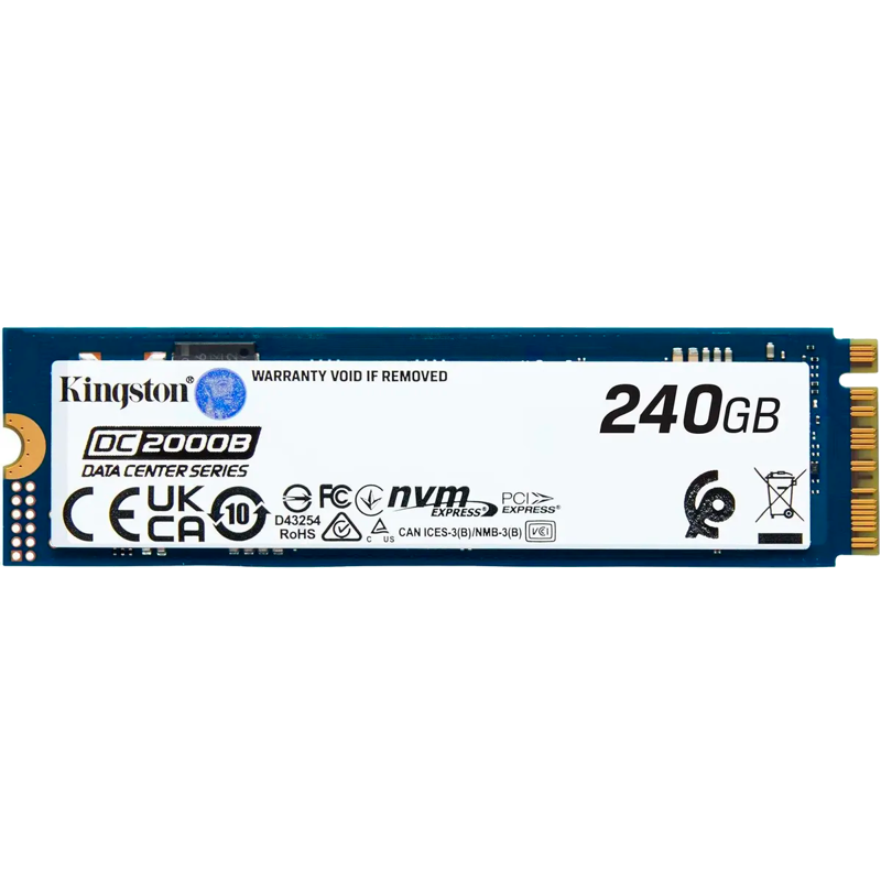 Твердотельный накопитель Kingston SSD DC2000B 240GB SEDC2000BM8/240G, M.2 22x80mm, NVMe, PCIe Gen 4x4, 3D TLC, R/W 4500/400MB/s, IOPs 260 000/18 000, TBW 175, DWPD 0.4, гарантия 1 ГОД