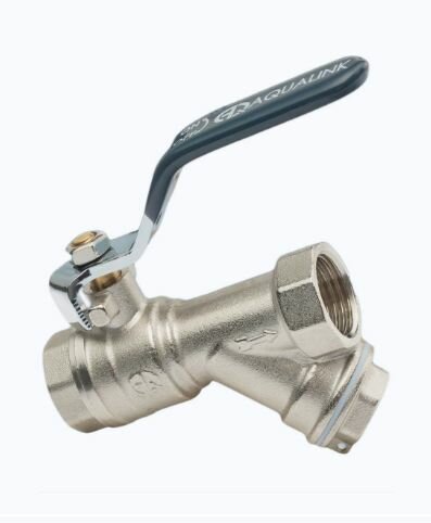 Кран шаровой с косым фильтром полнопроходной (рычаг) AQUALINK 1"