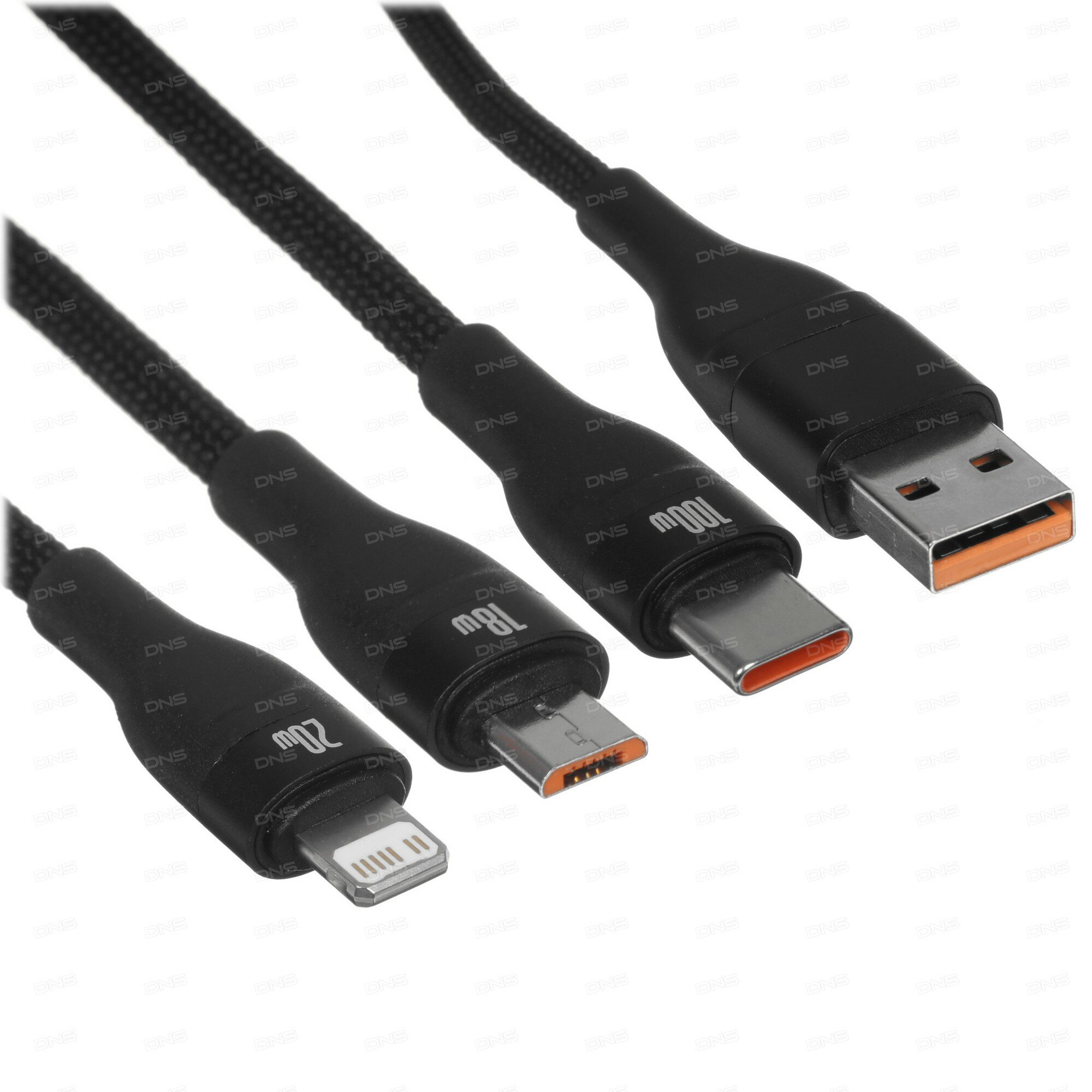 Кабель круглый Baseus Lightning 8-pin, micro USB, USB Type-C - USB 2.0 Type-A, USB Type-C черный 1.2 м