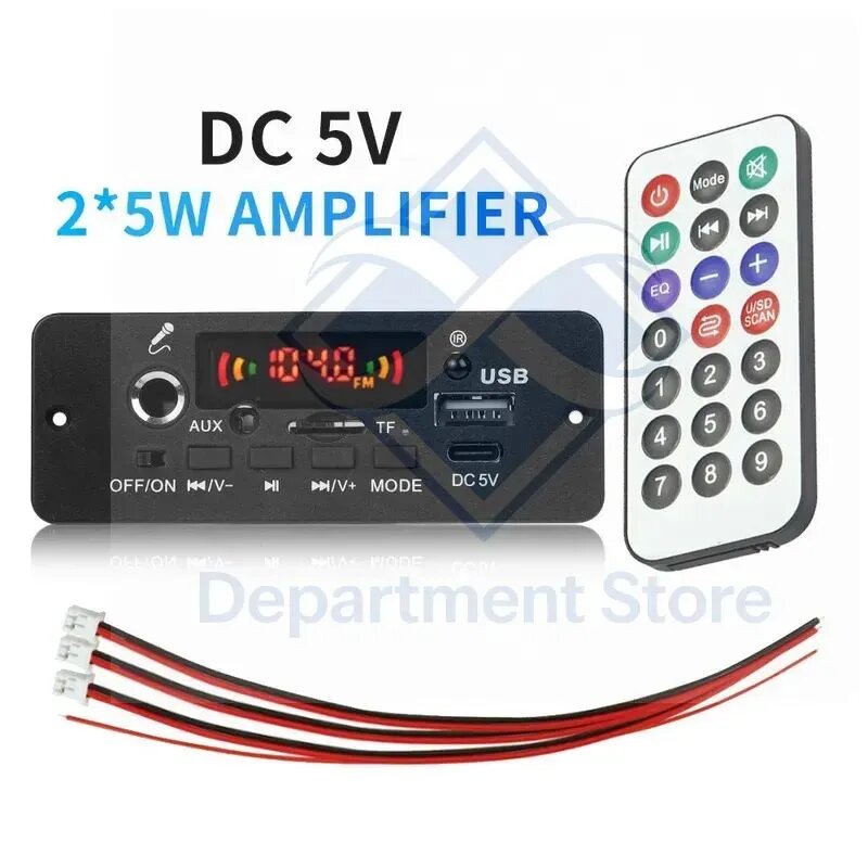 MP3-плеер DC 5V 2*5W Bluetooth 5.0 Stereo DIY CAR MP3 -плеер, черный