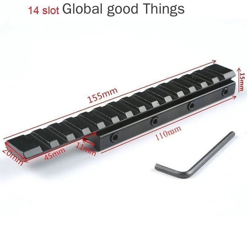 Держатель для клыков 14 slot Global good Things для установки прицелов на оружие, 155mm, черный