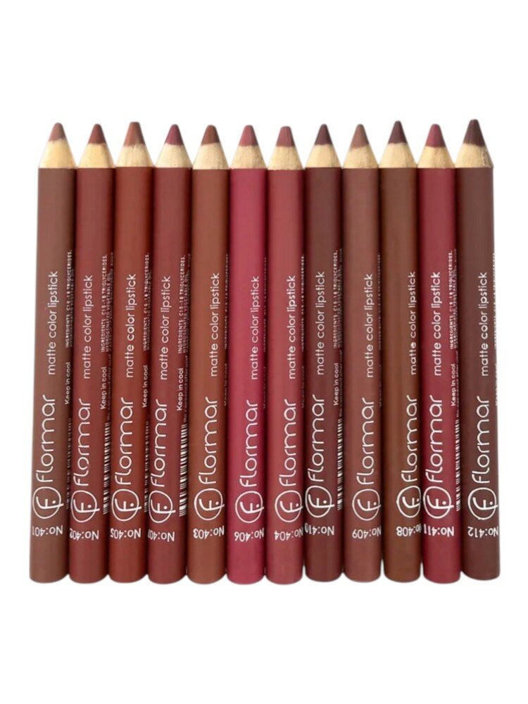 Набор матовых карандашей для губ Flormar 12 в 1 / 12 шт / водостойкие с точилкой нюдовы.