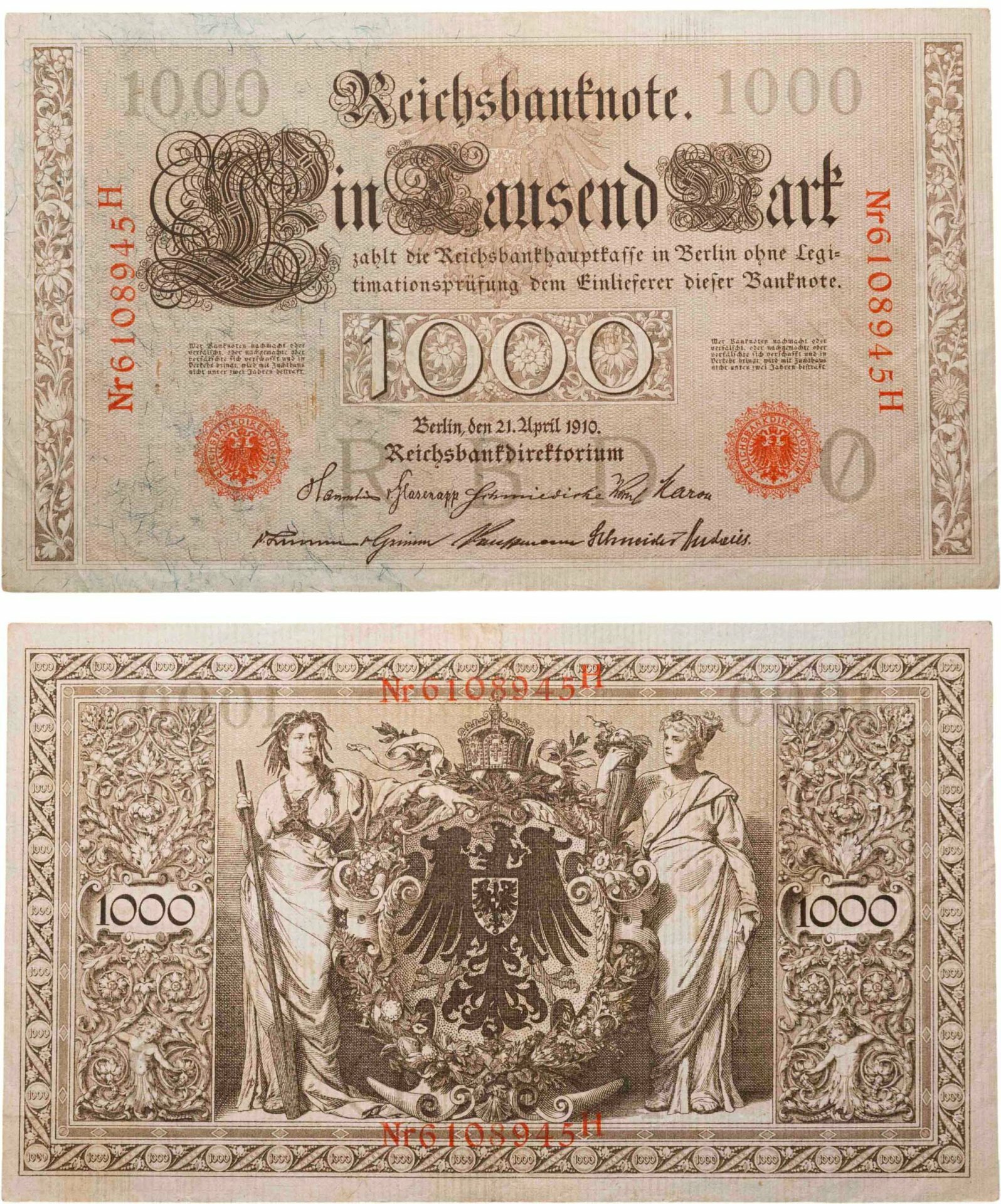 Германия 1000 марок 1910 красная печать