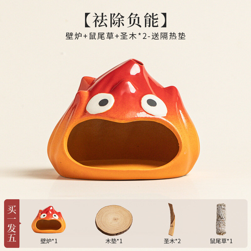 Набор благовоний "Маленький Бог Огня" для очищения ума и тела, создания уютной атмосферы, с керамической подставкой для благовоний из кедра и священного дерева для украшения интерьера.