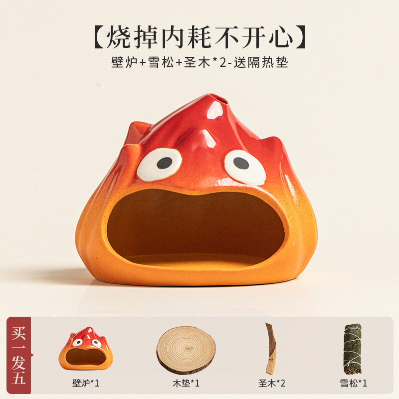 Набор благовоний "Маленький Бог Огня" для очищения ума и тела, создания уютной атмосферы, с керамической подставкой для благовоний из кедра и священного дерева для украшения интерьера.