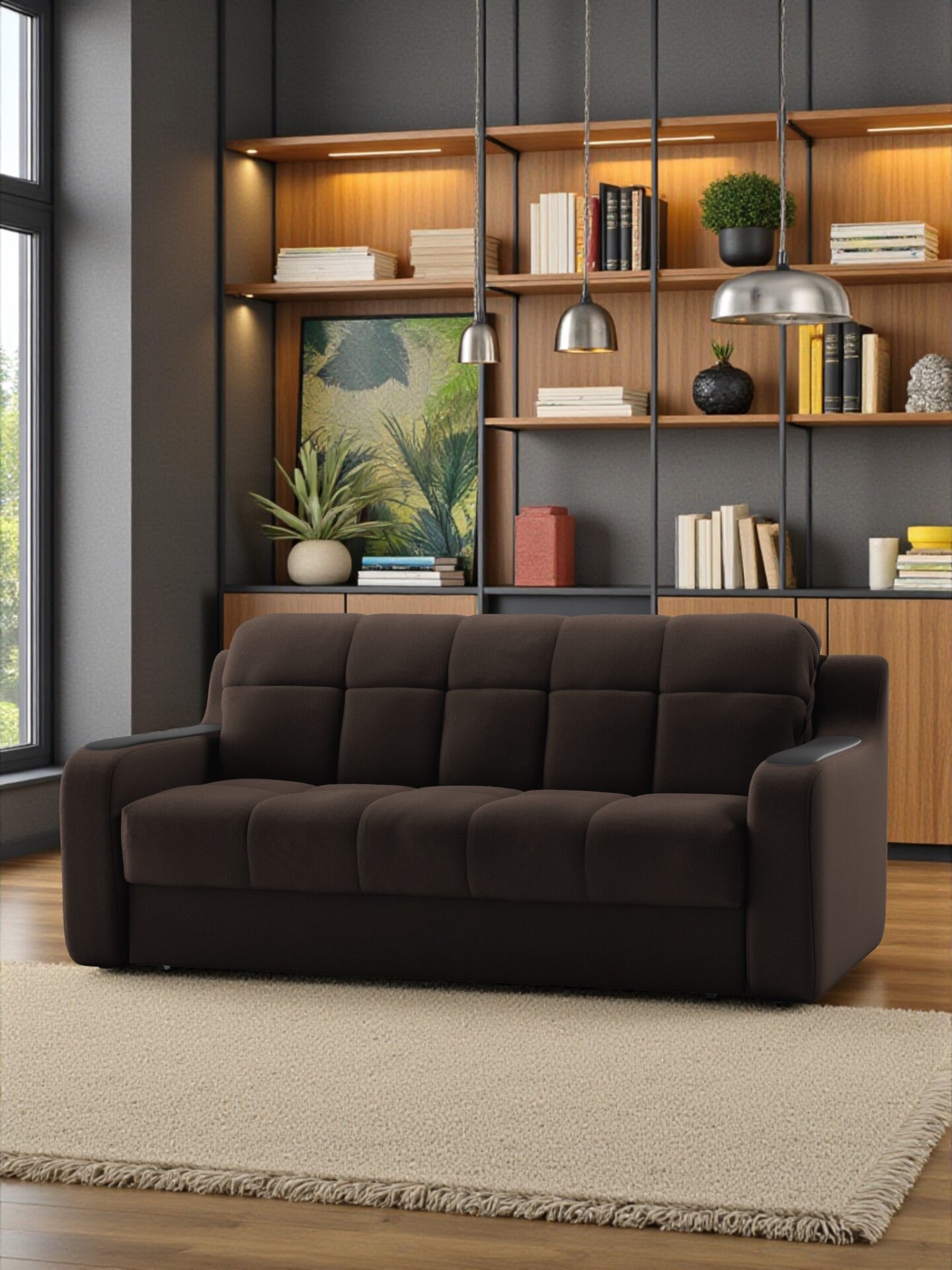Диван Тифани Velutto 24 NOW 176x115x95 см, коричневый Велютто, аккордеон Фиеста