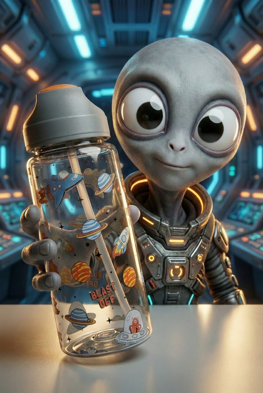 Бутылка для воды детская в садик и школу 550 мл для мальчиков с трубочкой спортивная матовая серая космическая