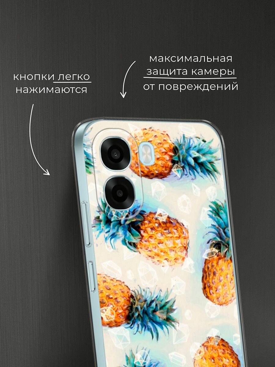 Силиконовый чехол на Oppo A6x / Оппо A6x с принтом ананасы — фото 1