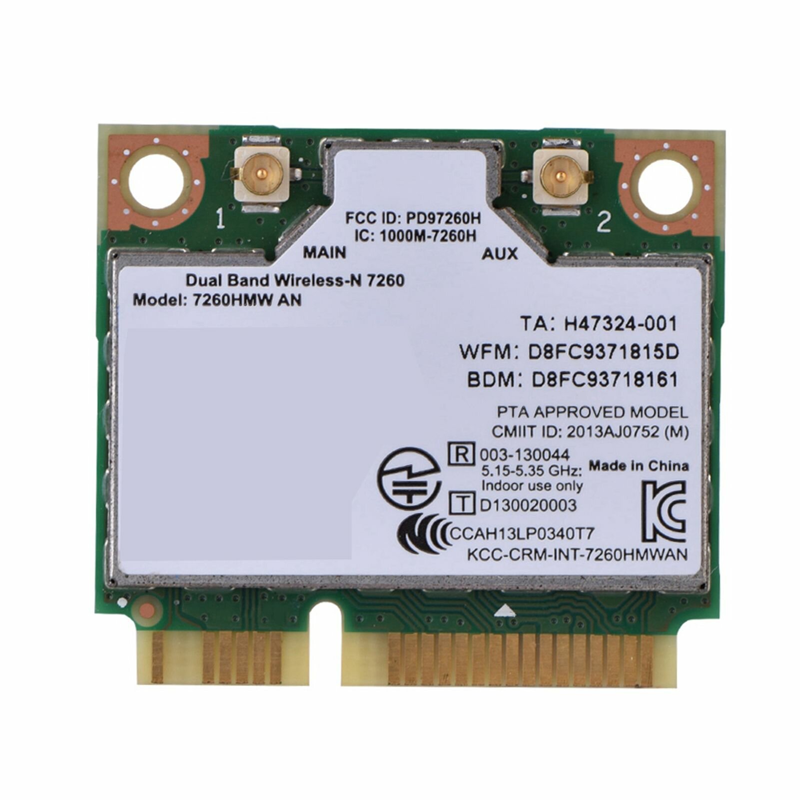 Карта Wi-Fi Intel 7260, mini PCI-E, 300M, BT 4.0, две антенны