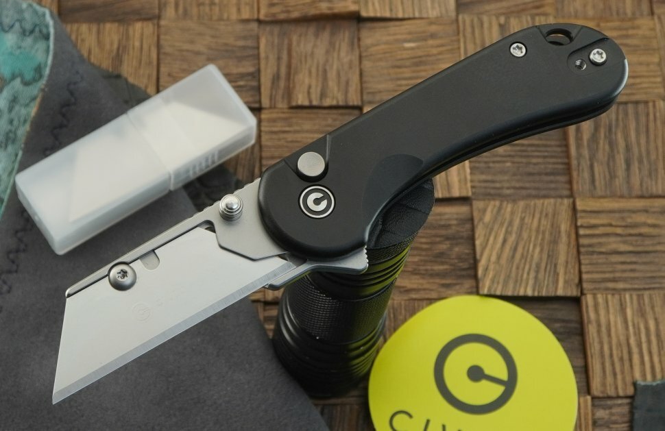 Складной нож Civivi Elementum Utility, съемное лезвие 6Cr13, рукоять черный алюминий