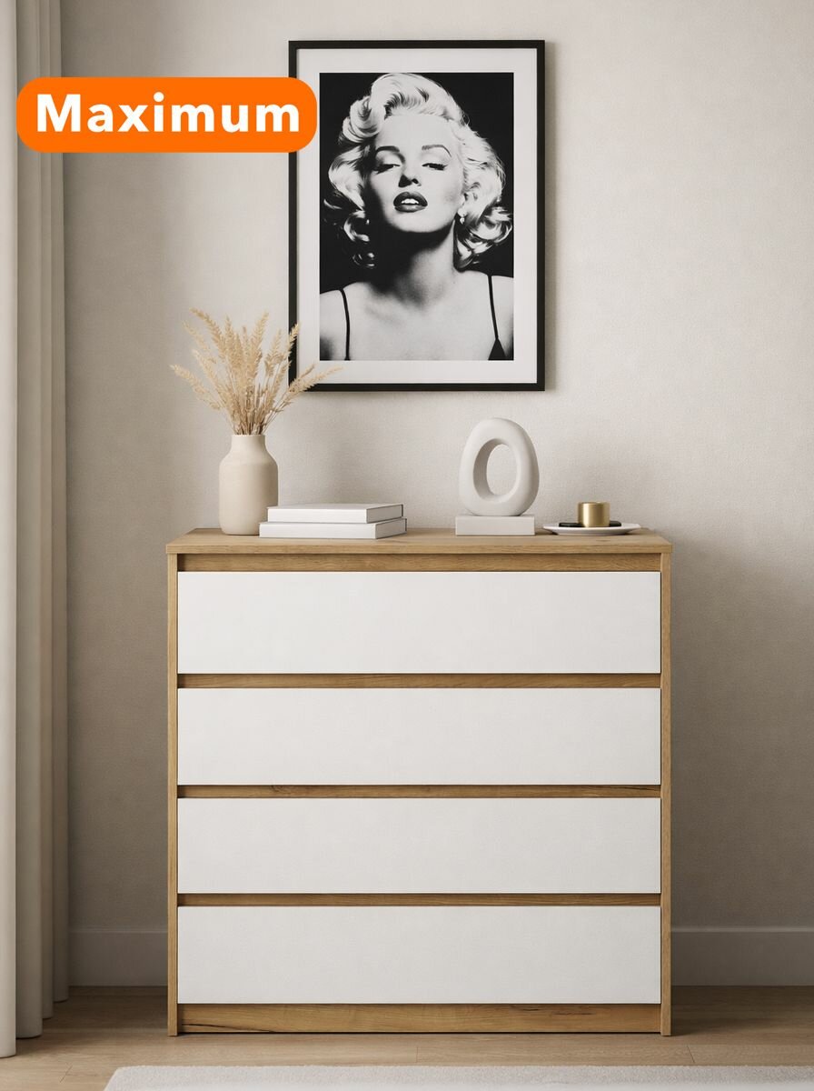 Комод Денвер, Дуб золотой, Белый