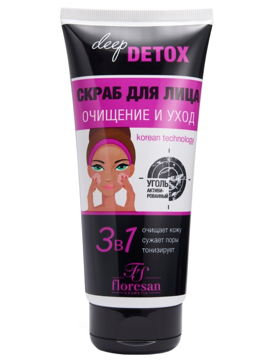 Скраб для лица с углем Floresan Deep Detox сужает поры, тонизирует 150мл