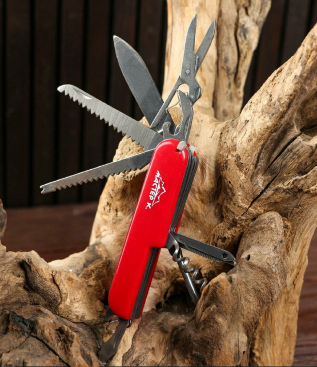 Мультитул Мастер К "Швейцарский", 13 функций, 5 инструментов, красный