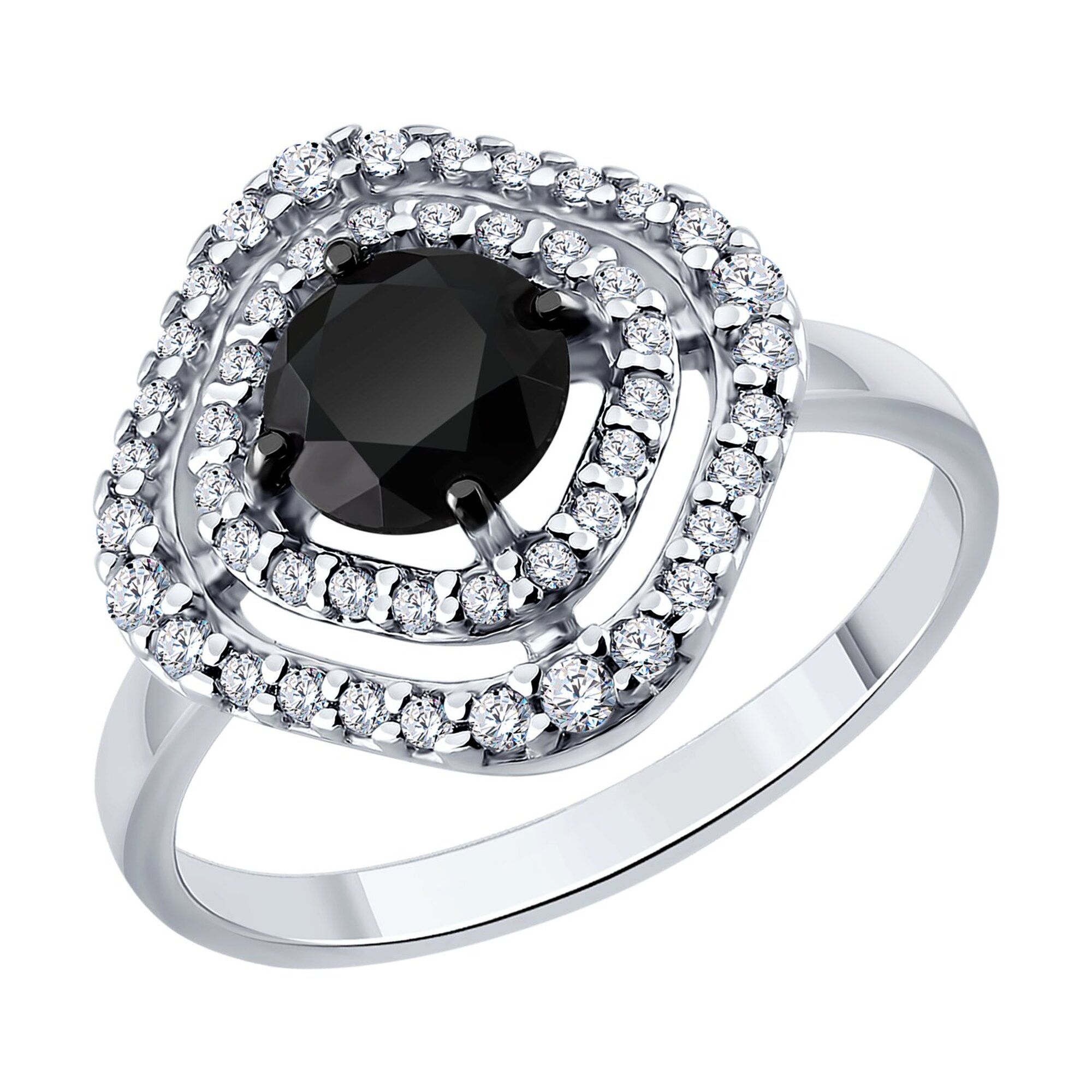 Кольцо, серебро, 925 проба, родирование, агат, фианит