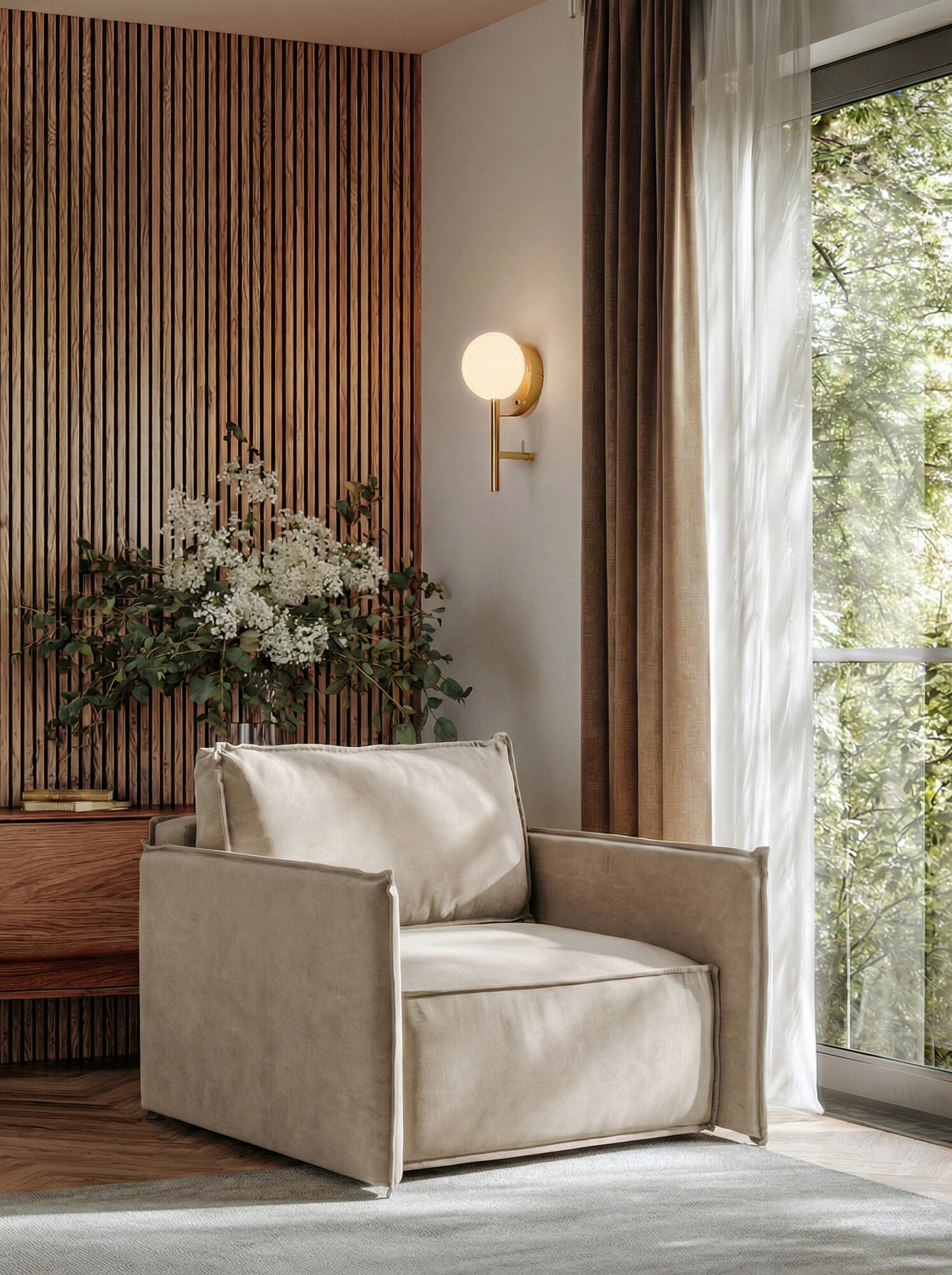 Кресло Брендосс 444 раскладное, кресло-кровать с подлокотниками, материал износостойкий велюр, цвет бежевый