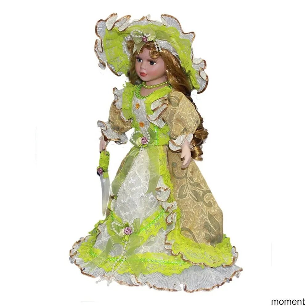Итальянская фарфоровая кукла Triangel 43 см, фарфор, светло-зеленая, для украшения дома, стола