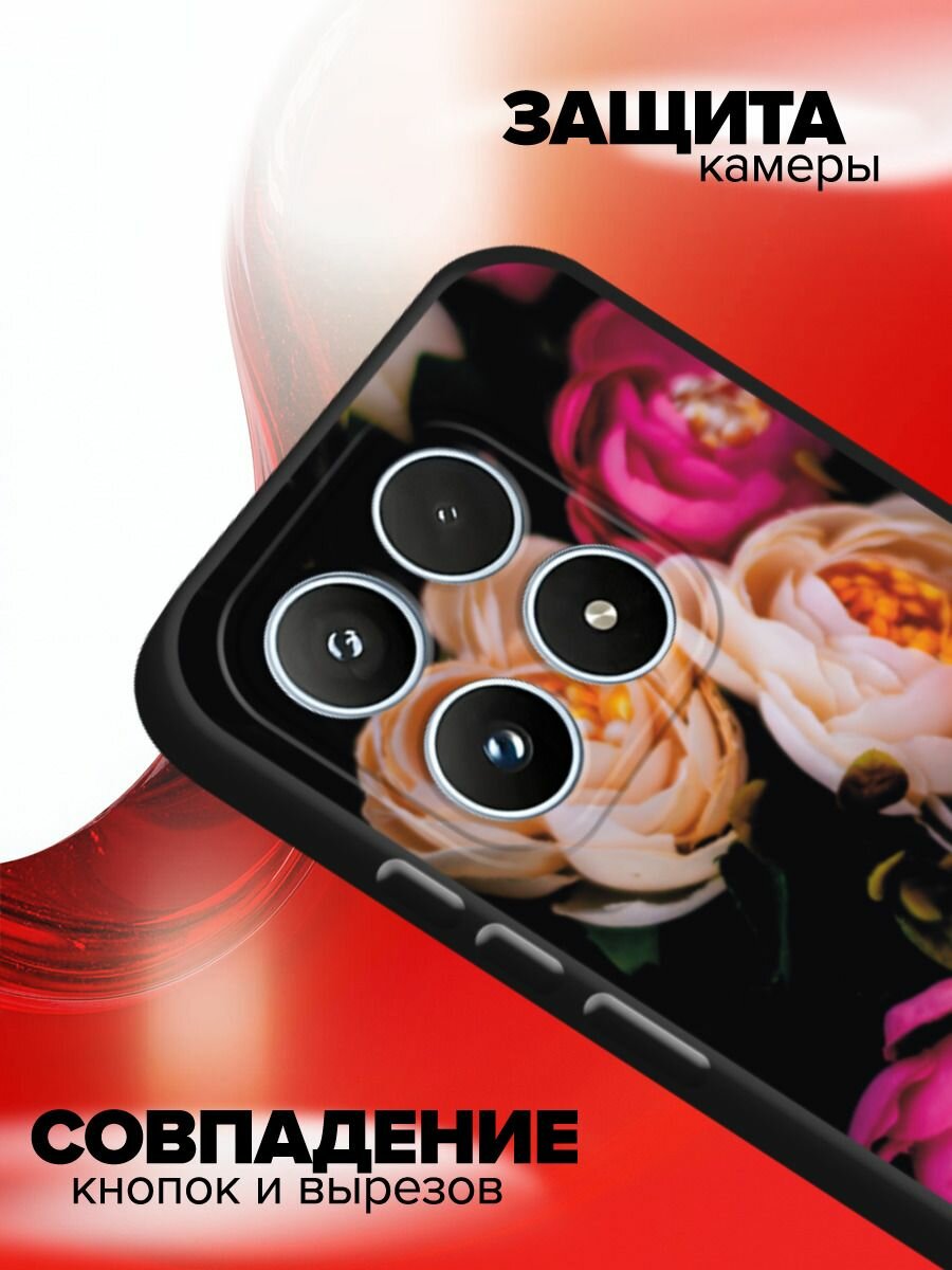 Черный матовый чехол на Xiaomi 17 / Сяоми 17 с принтом Бордовые пионы — фото 1