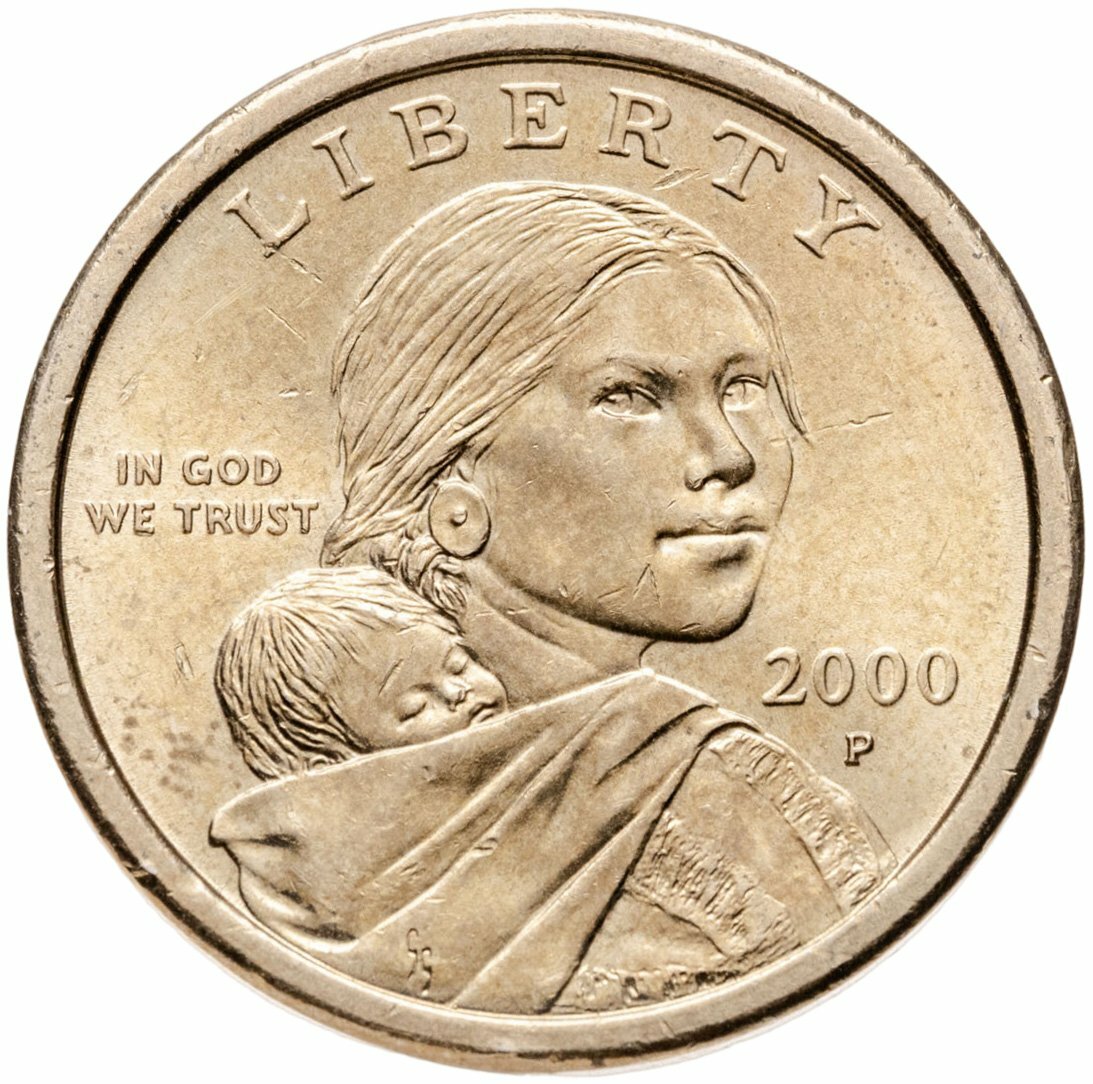 США 1 доллар dollar 2000 P Sacagawea dollar Сакагавея доллар - парящий орёл знак монетного двора "P" - Филадельфия, Медь, в сохранности UNC