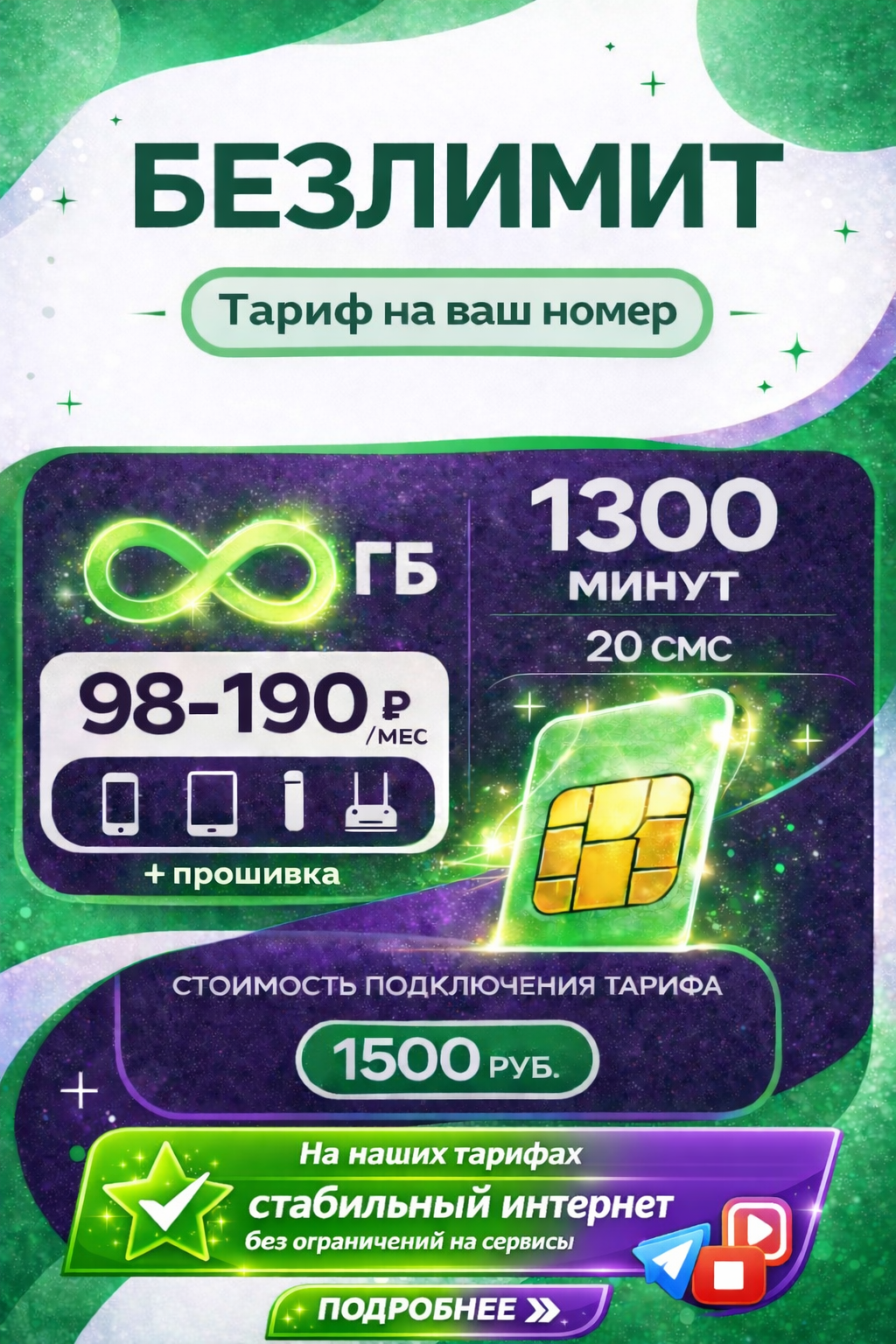 Сим-карта сохранением номера с безлимитным интернетом, для телефона, модема и роутера