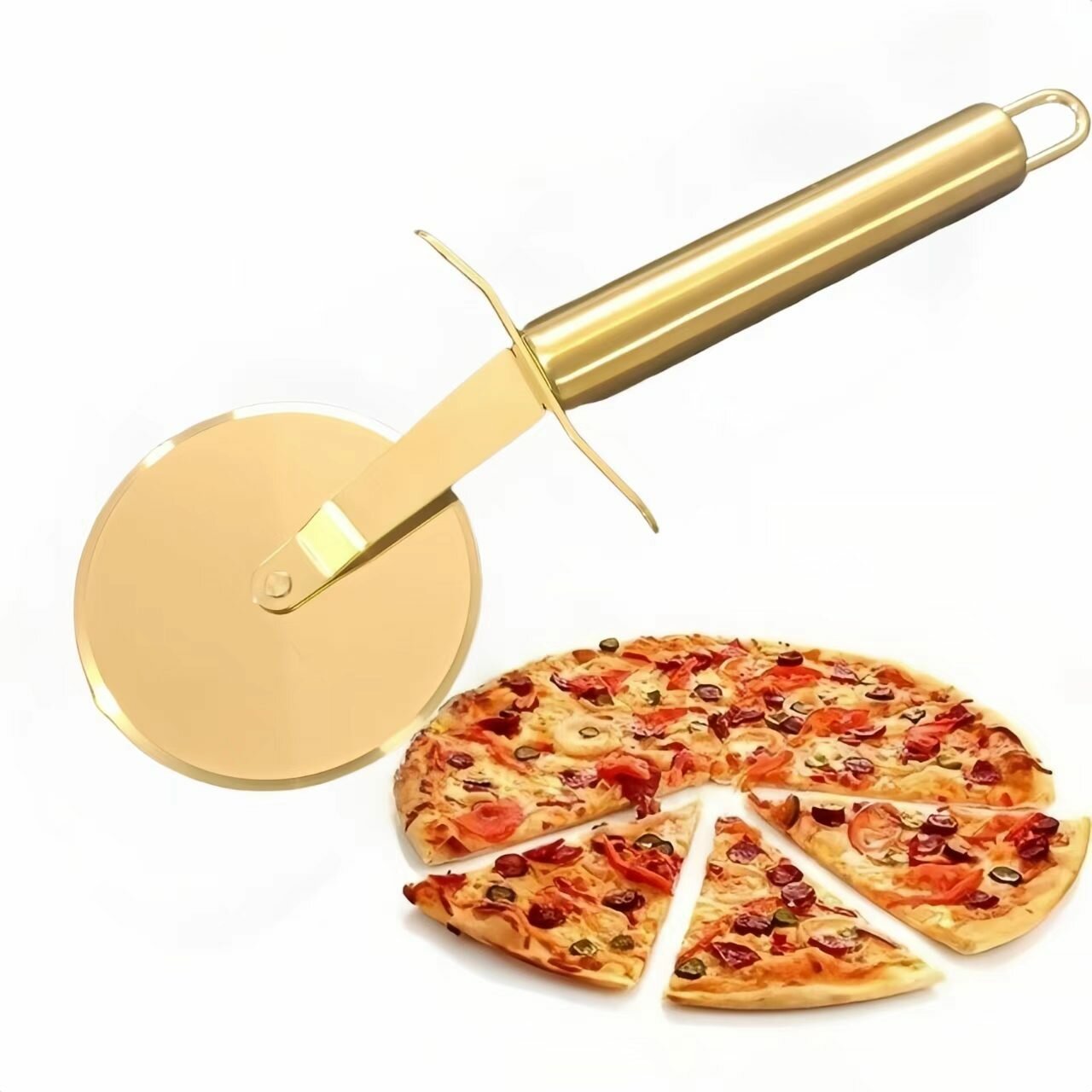 Многофункциональный нож для пиццы, золотой, нержавеющая сталь