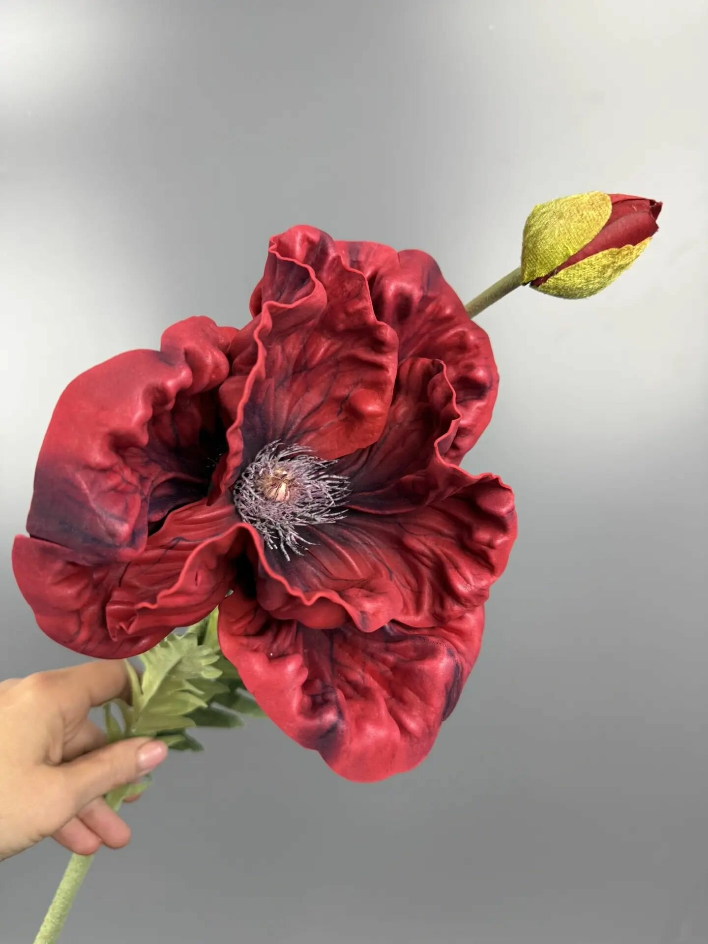 Искусственные цветы для декора мак бордовый крупный из латекса голова 17 см премиум серия 75 см