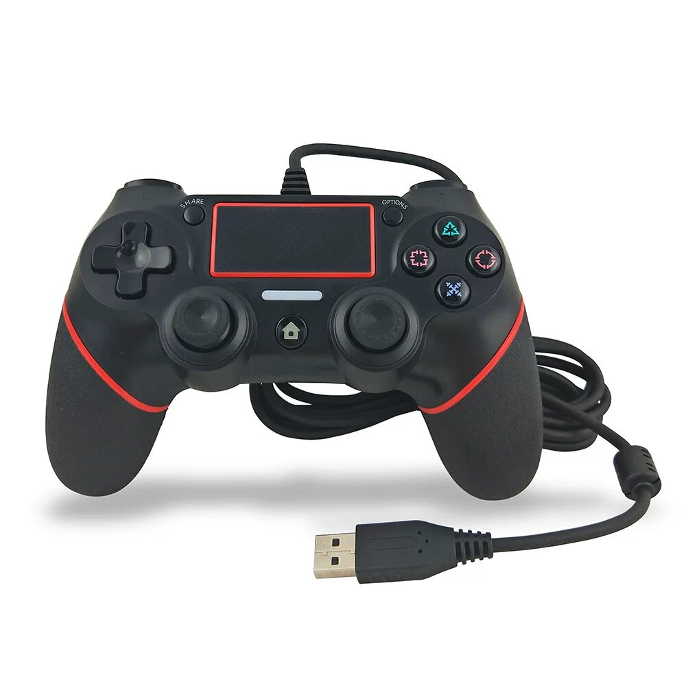 PS4 Проводной игровой контроллер - Красный и черный цвет, прочный для PlayStation 4, стандартная проводная ручка,
