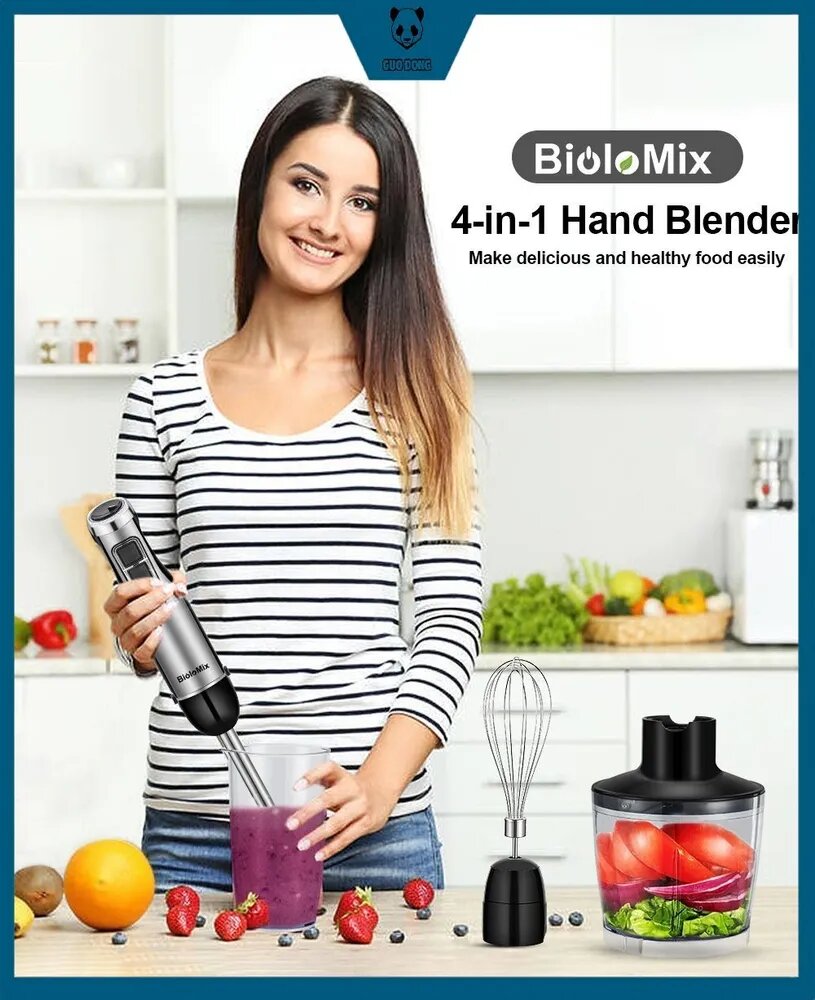 Biolomix Ручной миксер, погружной блендер, многофункциональный кухонный помощник, для смузи, супов-пюре, 1.85 кг — фото 1