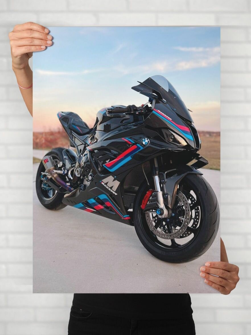 Плакат на стену для интерьера Мотоцикл (BMW S1000RR 8) - Постер по мото и байкам формата A2 (42x61 см)