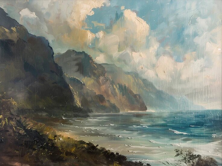Морской пейзаж на холсте 40x60 см, цвет 20, без рамы