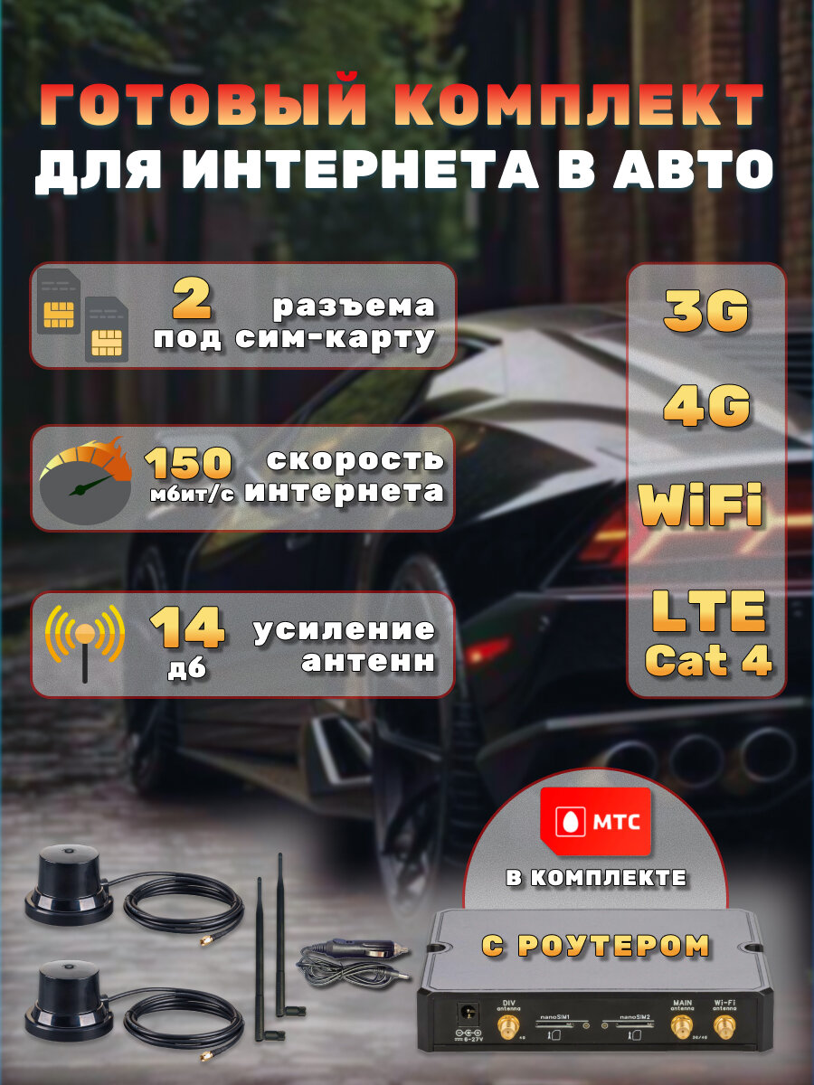 Комплект интернета в автомобиль KROKS AUTO-MR4V, для стабильной связи сим-картой МТС