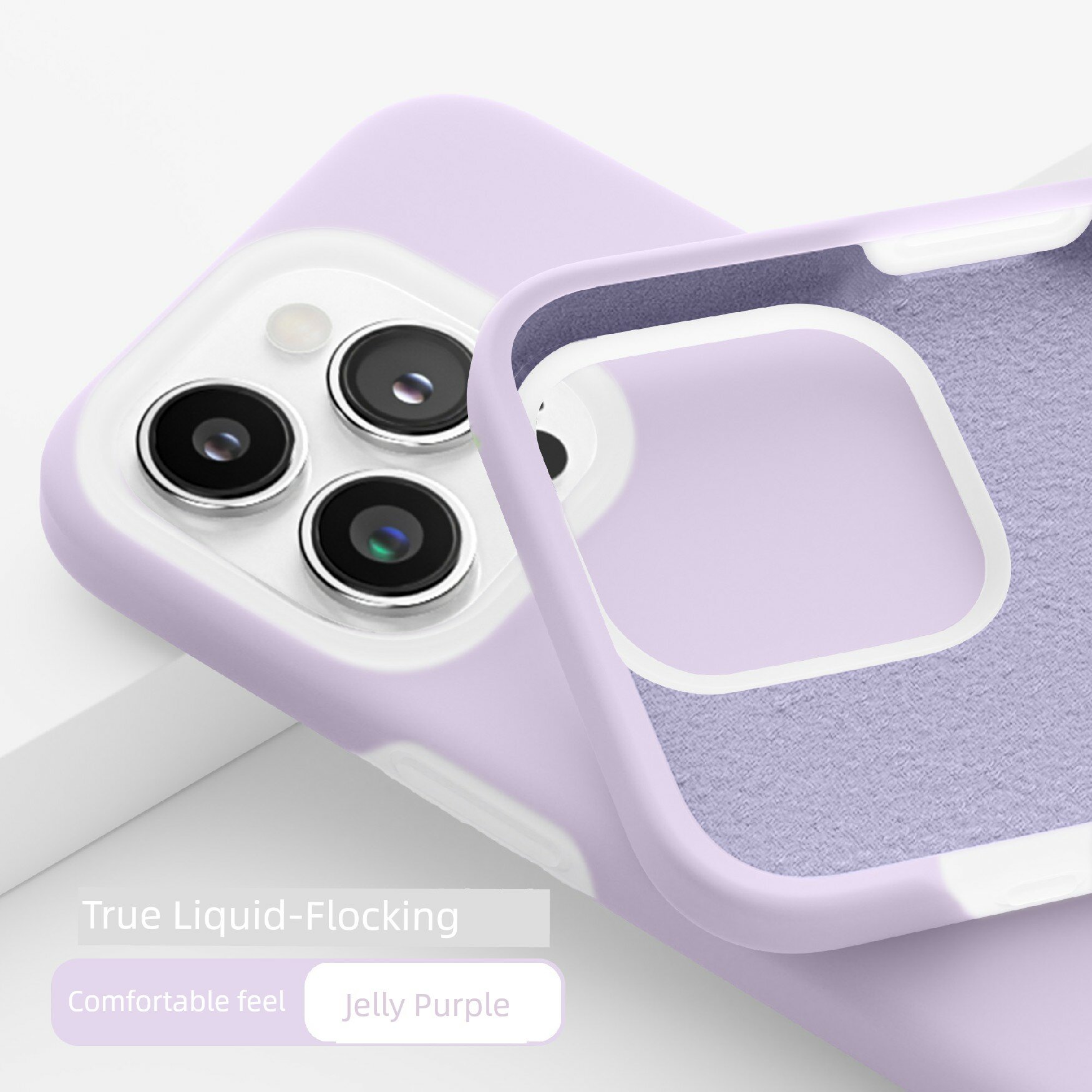 Полное покрытие жидкий силиконовый чехол для iPhone 16 Plus с встроенной защитой объектива, фиолетовый цвет,