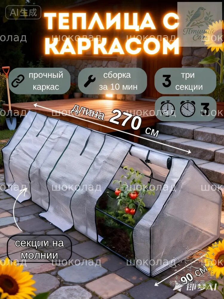 Парник, теплица домиком 019d6aa1658d7bddb49347981fdcad12 2.7х0.9х0.9м, Софт