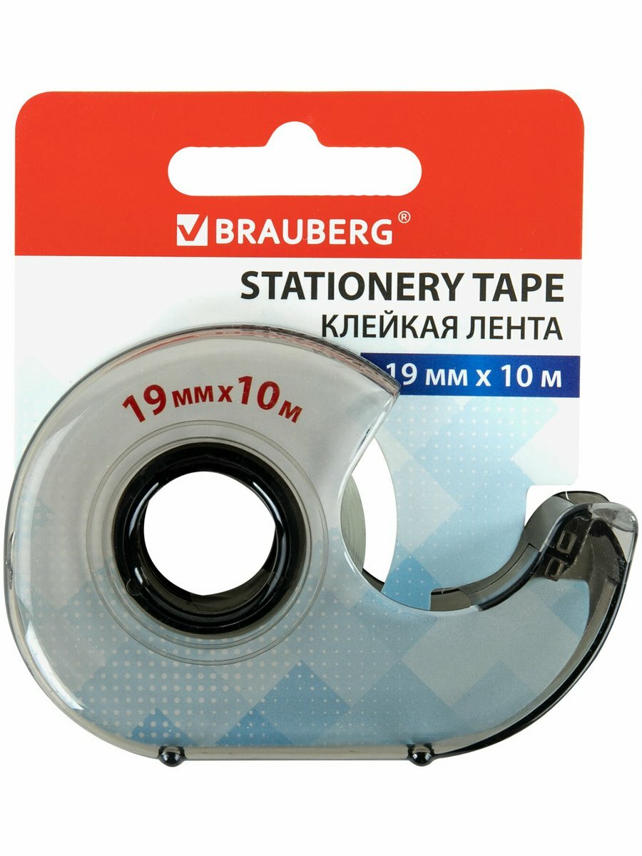 Клейкая лента канцелярская 1 шт 35 мкм 19 мм х 10 м Brauberg, в диспенсере, прозрачная офисная с диспенсером