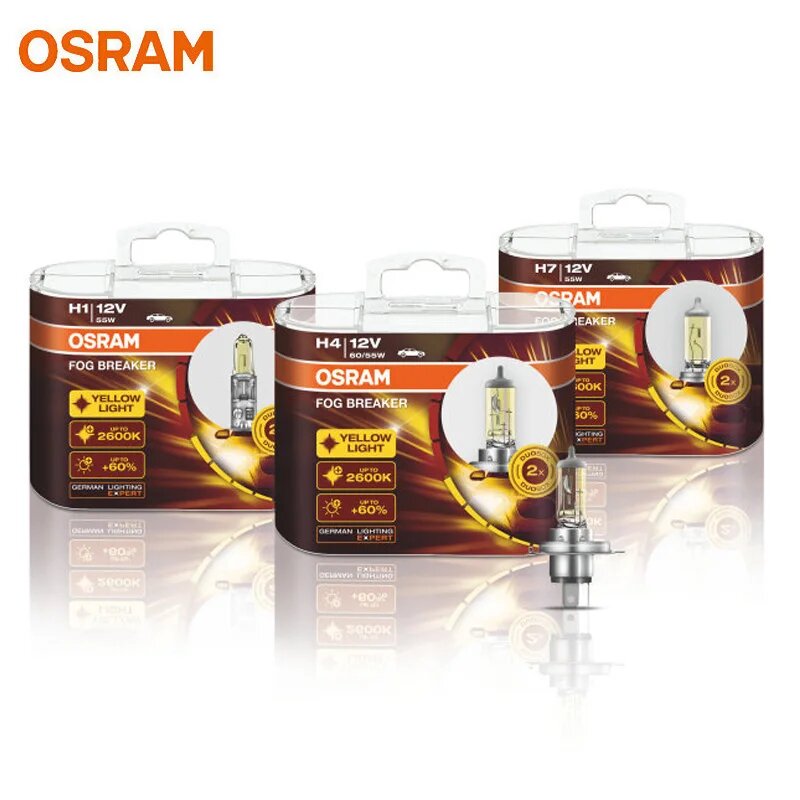 Лампы OSRAM, противотуманные, 2600K, H1, H3, H4, H7, H8, H11, H16, 9005, 9006, 12 В, 200%, H3