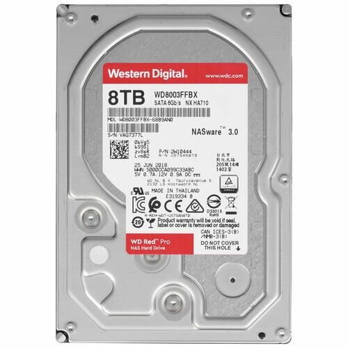 3.5" 8 ТБ Жесткий диск WD Red Pro (WD8003FFBX) - SATA III, 6 Гбит/с, 7200 об/мин, кэш память - 256 МБ, RAID Edition