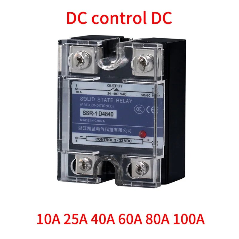 Однофазное твердотельное реле SSR-10DD 25DD 40DD 80A 100A SSR DC Control DC 3-32VDC To 220VDC 600V 10A 25A 40A DD